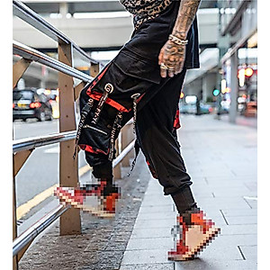 Hello MrLin Men's Jogger Pants Punk Cargo Baggy Techwear Hip Hop Harem Pants Streetwear Tactical Track Pants Black
