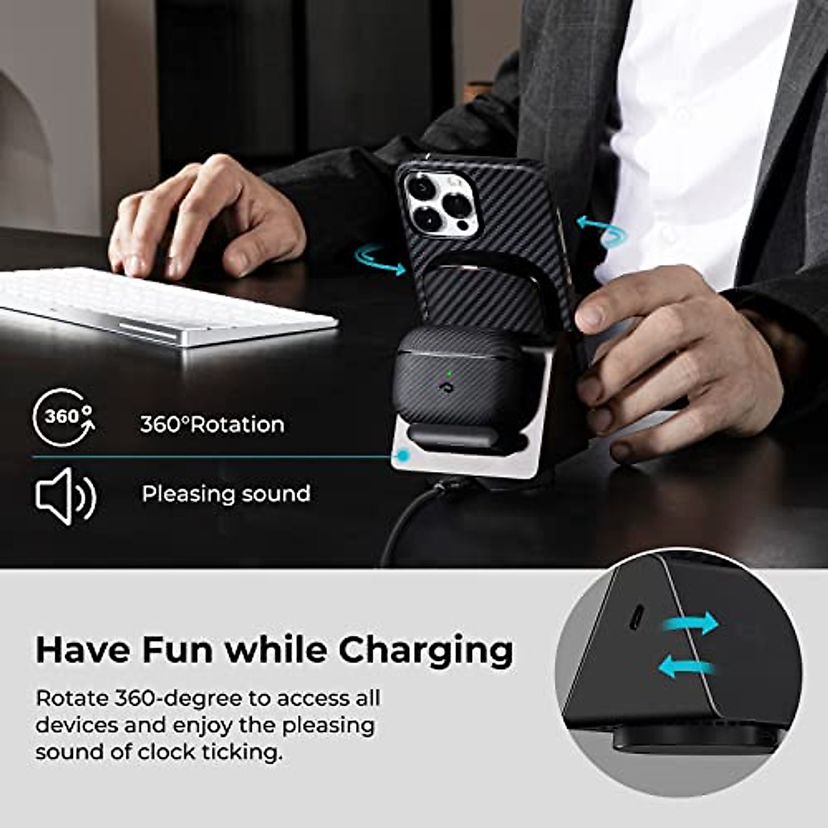 PITAKA 3 in 1 Wireless Charging Station Apple with Portable Battery Bank [MagEZ Slider] Wireless Charging Station for iPhone 14/13/12, and AirPods Pro/3/2