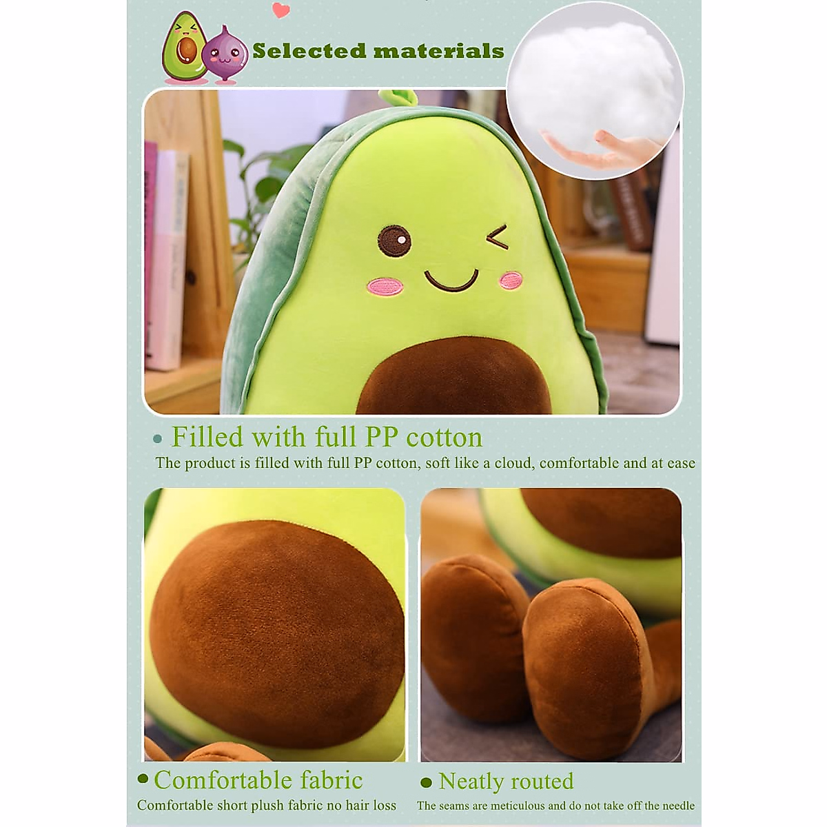 NatureMan 16.5 inch Avocado Plush Toy Pillow Gift, Lovely Fruit Plush Toy Doll Pillow Pillow, Suitable for Children, Girls, Boys and Holiday Warm Gifts