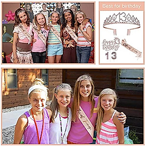 BEAN LIEVE 13th Birthday Decorations - Including 13th Birthday Sash, 13th Birthday Diamond Crown/Tiara, Birthday Candles and Cake Toppers, Rose Gold Maiden Gift 13th Birthday Celebration.