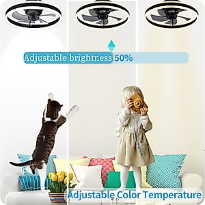 DewShrimp Flush Mount Ceiling Fan with Lights - Bladeless, Bluetooth Speaker, App & Remote Control, Quiet, Low Profile, LED, Stepless Dimming, 3 Colors, 6 Speeds, Reversible, 19.7in