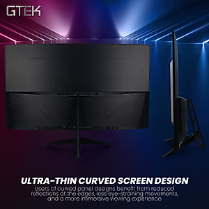 GTek 240Hz Gaming Monitor, 27 Inch Frameless Display Full HD 1920 x 1080P, Curved 1800R, VA 1ms MPRT, FreeSync, Speakers, DisplayPort/HDMI, VESA - F2740C