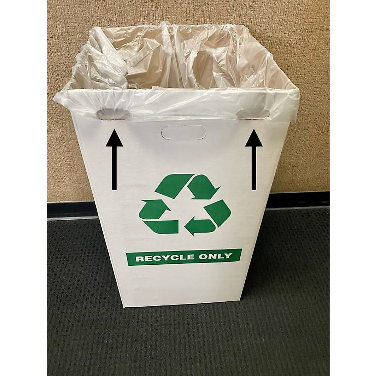 *New* One Earth ''Recycle ONLY'' Printed Cardboard Box Set: Box + Lid + Trash Bag Set (Recycle Only Print), Quantity = 10 Sets,Green