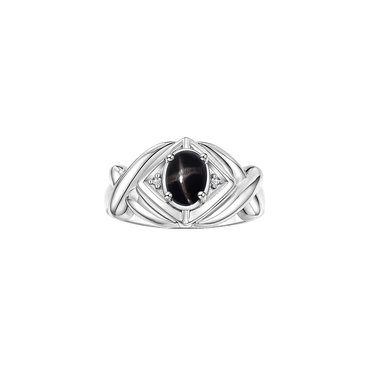 Rylos Rings for Women Sterling Silver Ring XOXO Hugs & Kisses 7X5MM Gemstone & Diamond Black Star Sapphire Jewelry Size 7