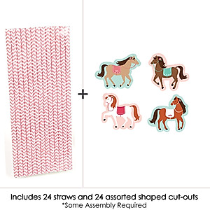 Big Dot of Happiness Run Wild Horses - Paper Straw Decor - Pony Birthday Party Striped Decorative Straws - Set of 24