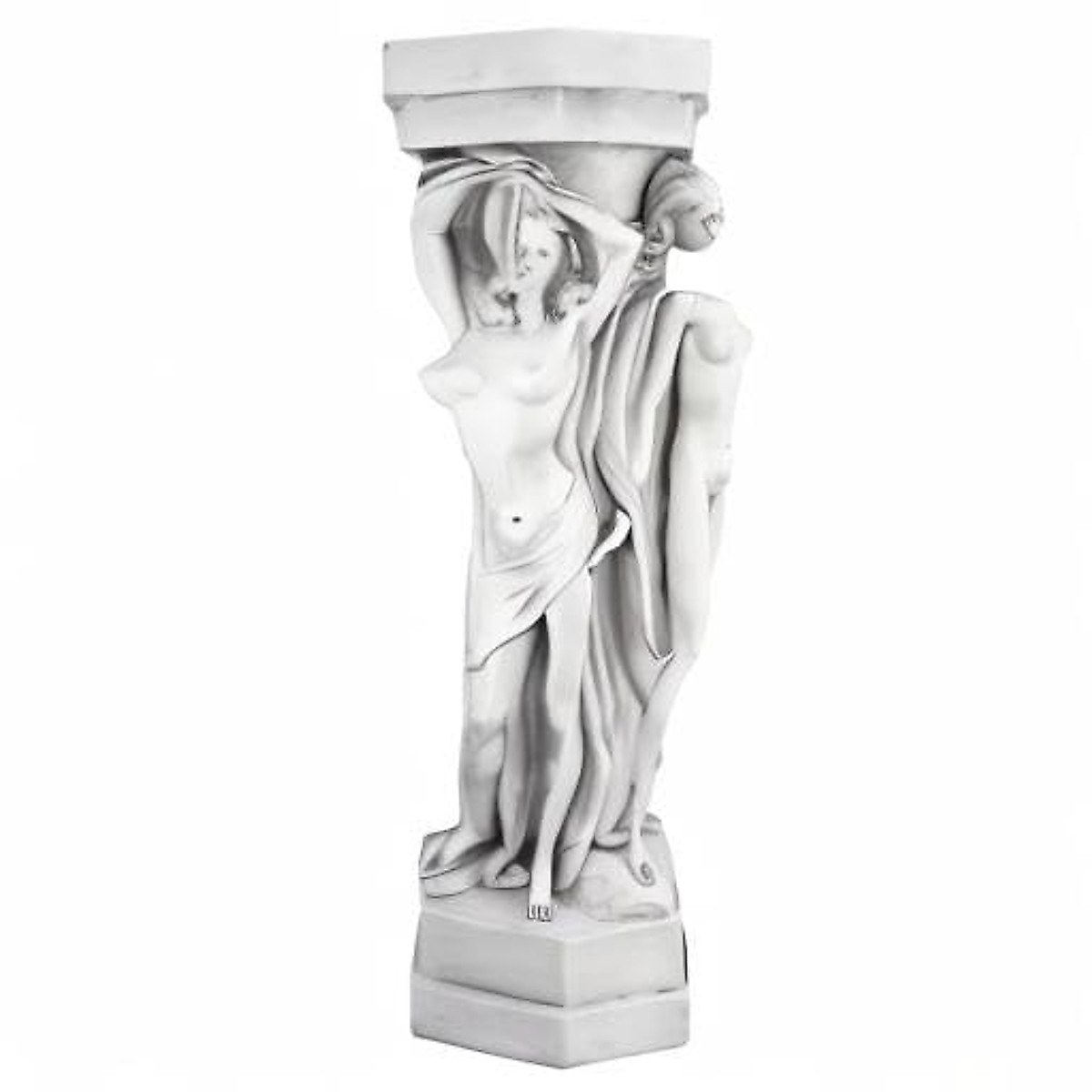 Design Toscano Column of Maenads Women Indoor/Outdoor Sculptural Display Pedestal Plant Stand, 28 inches tall, Cast Stone Resin, Antique Stone Finish