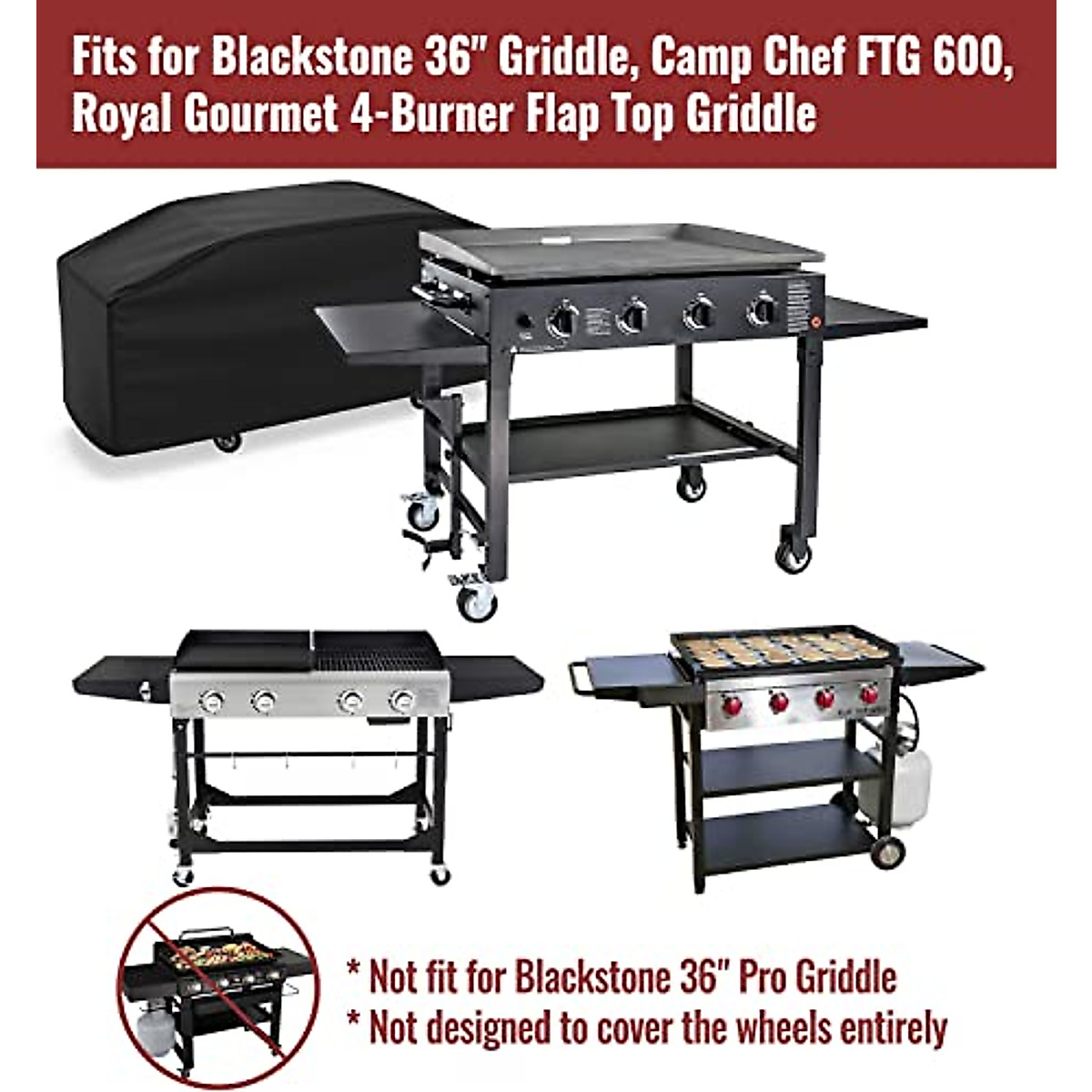 NUPICK Grill Cover for Blackstone 36” Griddle, Camp Chef, Royal Gourmet and More, 600D Waterproof and Weather Resistant, Come with 12 Inch Round Basting Cover