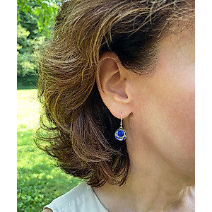 Bottled Up Designs Handmade Vintage Lace Leverback Earrings, Recycled 1960s Cobalt Skin Cream Jar Glass, Sterling Silver, Eco Friendly, Made in USA, Birthday Gifts, Mothers Day, Women, Anniversary