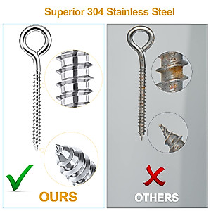 Eye Hooks Screw in Heavy Duty，304 Stainless Steel Eye Bolt，3.5 Inches Long Eye Screws Ring ，Swing Hooks for Hammock Stand, Swings Chair,Yoga , Indoor & Outdoor，Self Tapping Screws 4 Pack