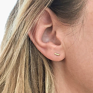 Altitude Boutique 18K Gold Plated Skinny Wire Midi Balance Bar Stud Earrings Hypoallergenic Long Bar Earrings in Gold, Rose Gold, or Silver | Delicate Jewelry (Rose Gold, 6mm)