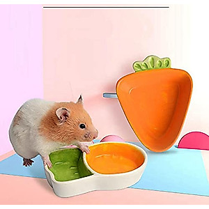 Hamster Food Bowl - Ceramic Small Animals Food Dish and Water Bowl Chew Resistant Food Bowls Water Feeder for Hamster Rat Hedgehog Gerbil Mice Squirrel Sugar Glide Birds (Small Carrot)