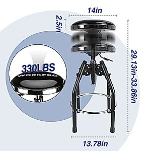 WORKPRO Heavy Duty Adjustable Hydraulic Shop Stool,Garage Bar Stool, 29in to 33.86in, 330-Pound Capacity, Black