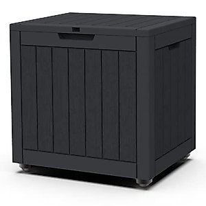 realife Deck Box 30 Gallon Outdoor Storage Box with Wheels, Waterproof Delivery Box with Lock for Patio Tools, Outdoor Cushions Pillows, Garden Supplies, Pet Stuff and Pool Accessories, Black