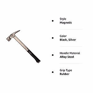 Boss Hammer Pro Series Titanium Hammer with Over-Molded No-Slip Rubber Grip - 16 oz, Construction Grade, Dual Side Nail Pullers, Milled Faced - BH16TIM