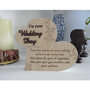 UNIDECO Wooden Heart Décor Wall - 7.0 Inch Wedding Gift Couple from Bride - Wood Heart Shaped Decoration for Home - Hanging Living Room Accent Shelve - Him Daughter Son - Bridal Brother Sister Day