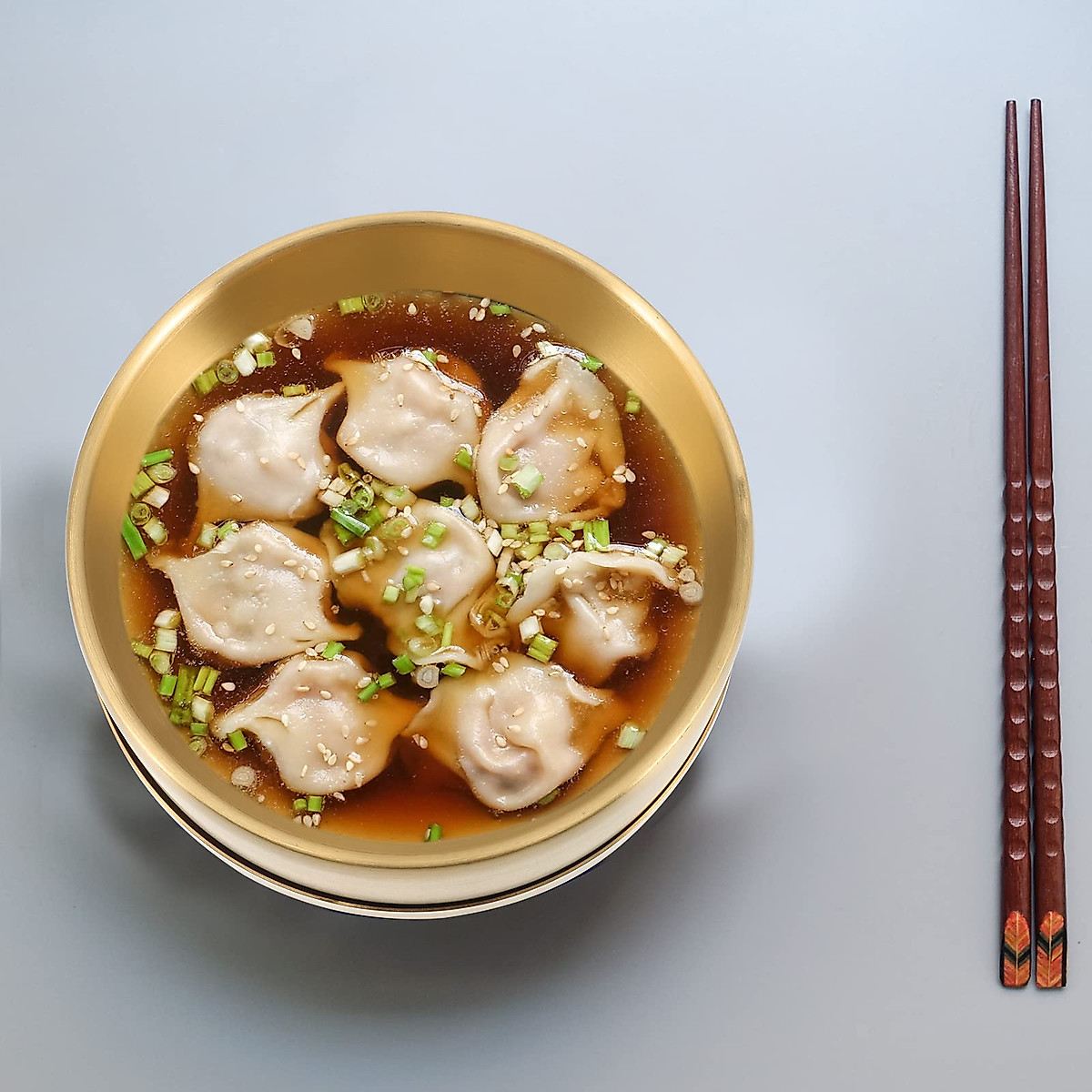 LUOZZY Stainless Steel Bowl Set Korean Rice Bowl Small Metal Mixing Bowls Unbreakable Dinner Bowl for Ice Cream, Cereal, Rice, Snack, Gold