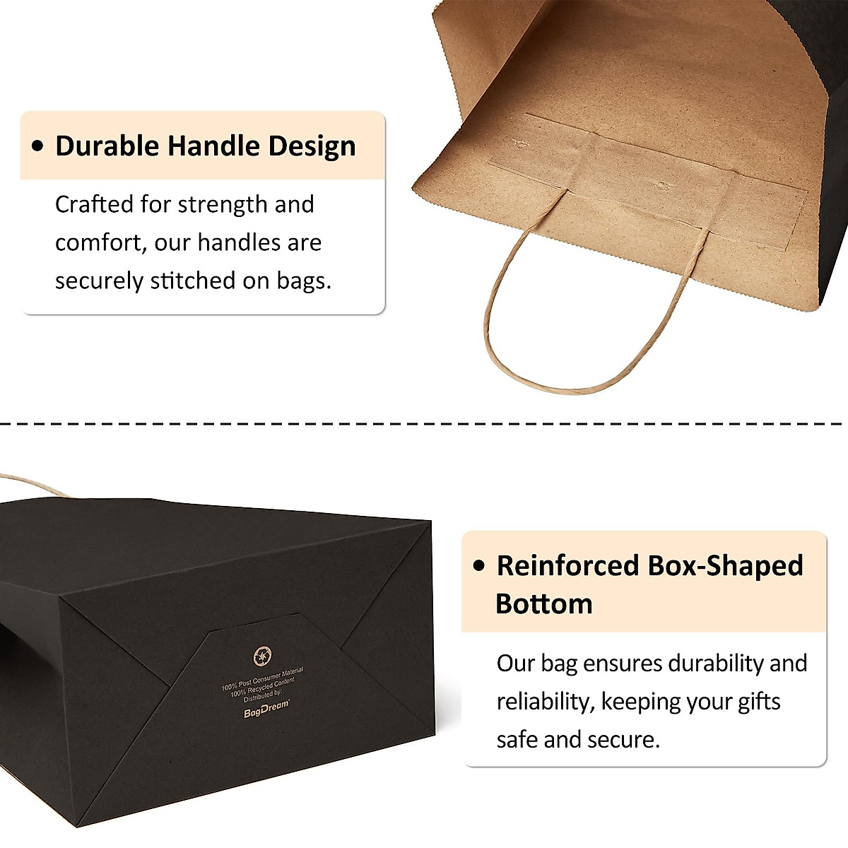 BagDream Kraft Paper Bags 25Pcs 5.25x3.75x8 Inches Small Paper Gift Bags Shopping Bags, Kraft Bags, Party Favor Bags, Black Gift Bags with Handles Bulk