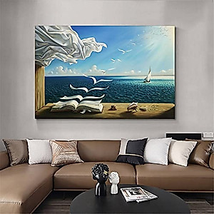 HHGaoArt Salvador Dali Wall Art Poster Surrealism Painting Canvas Print Living Room Picture Unframe (16x24inch,Wave Book)