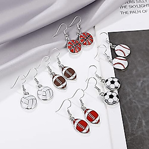 RUOFFETA Sport Ball Dangle Earrings, Football Earrings, Basketball Earrings Soccer Volleyball Baseball Earrings for Women Fan Gift(Football Coffee)