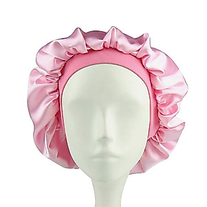 Sleep Cap for Kids Satin Hair Scarf Girls Night Head Wrap Floral Silk Nightcap Light Pink