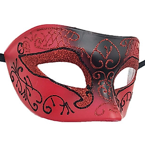 Coolwife Masquerade Mask Vintage Venetian Greek Roman Party Mardi Gras Masks (D Red Black)