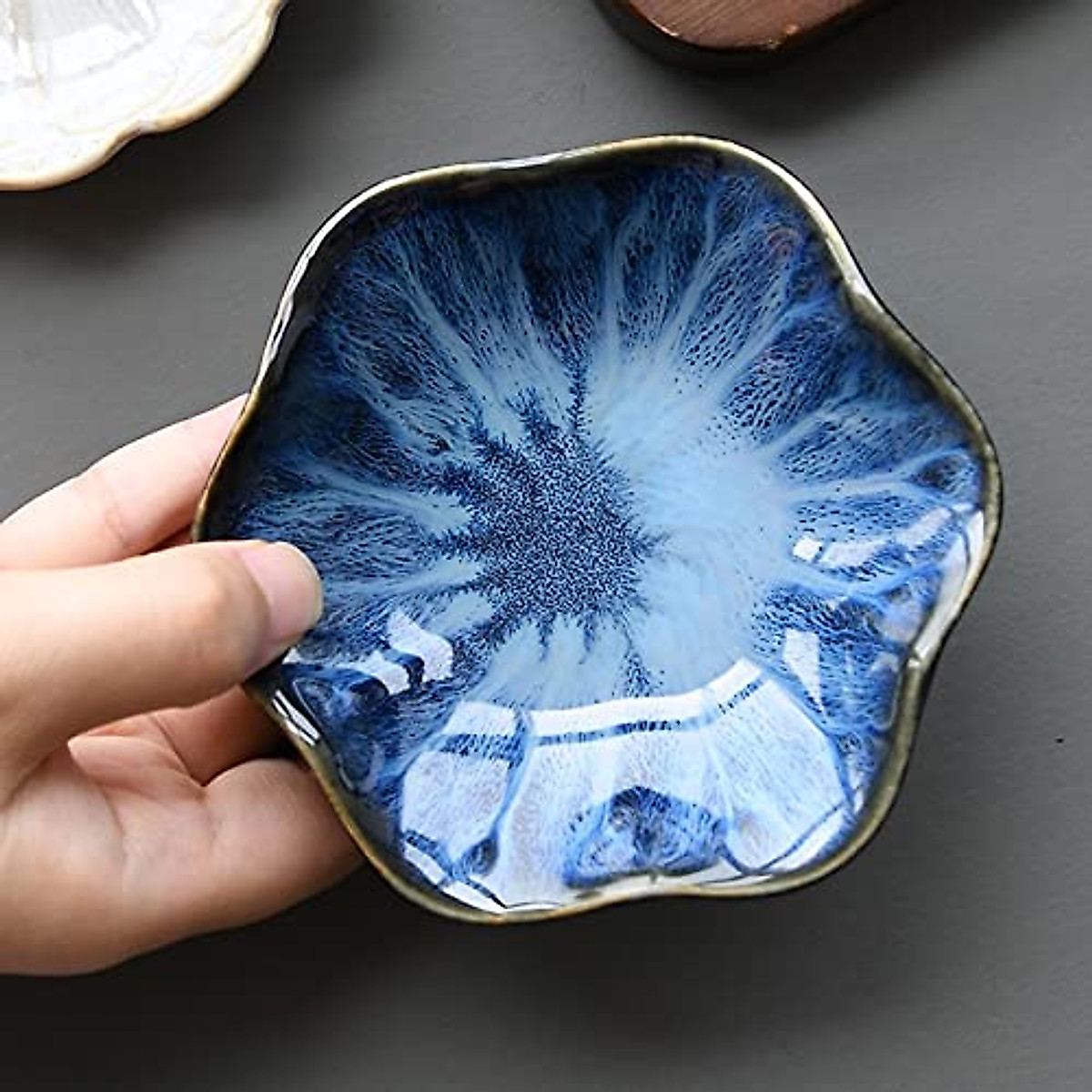 Ceramic Spoon Rests small ring jewelry dish holder entryway key tray,2pcs Sauce Dish,Mini Side Seasoning Dish,Sushi Soy Dipping Bowl,Snack serving Dishes Kitchen Coffee Station room Décor