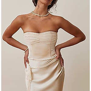 Leyajedol Women Y2k 2 Piece Skirt Set Low Cut Slim Fit Crop Top Low Waist Bodycon Maxi Skirt Outfit Summer Clubwear