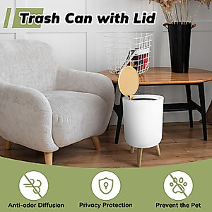 1.8 Gallon Kitchen Bathroom Trash Can with Lid, 7 Liter Small Modern Office Garbage Can with Pop-up Lid, Plastic Wastebasket Trash Bin for Dog Proof Trash Can, Toilet, Living Room, Bedroom - White