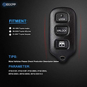 ECCPP HYQ12BBX Keyless Entry Car Key Remote Fob Replacement for 99-2009 for T oyota 4Runner/ 98-1999 for T oyota Avalon/ 01-2007 for T oyota Sequoia (3 Buttons) HYQ12BBX HYQ12BAN HYQ1512Y set of 2