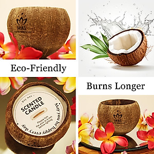 Tropical Coconut Candle with Wooden Wick - Coconut Scented Coconut Shell Candle Made with Real Hollow Coconut Shells - Great Beach Scented Candle Coconut and Relaxing Bath Decor (Coconut Scent)