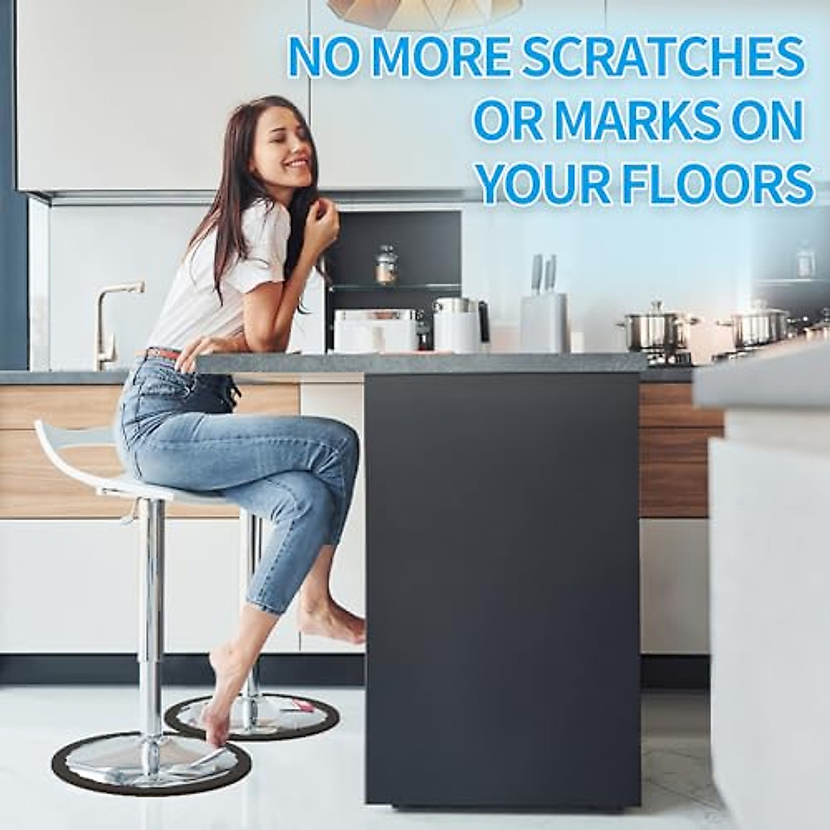 4 Pack Bar Stool Floor Protectors, Barstool Base Ring Silicone Cover Pad Fit for 16"-18" Round Base, Chair Leg Floor Protectors for Hardwood Floors & All Hard Surfaces, Non-Slip, Anti-Scratch, Grey