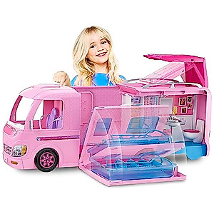 Barbie Camper Playset, Dreamcamper Toy Vehicle with 50 Accessories Including Furniture, Pool & Slide, Hammocks & Fireplace (Amazon Exclusive),Pink