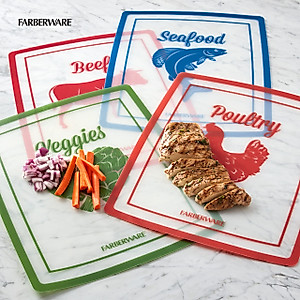 Farberware Non-Slip Flexible Cutting Mat Set, 4-piece, Orange/Green/Red/Blue