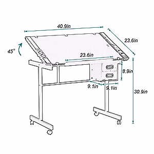 SogesHome Adjustable Drafting Table, Drawing Board Art & Craft Desk Folding Art Desk, with Side Tray, 4 Universal Lockable Casters, Black