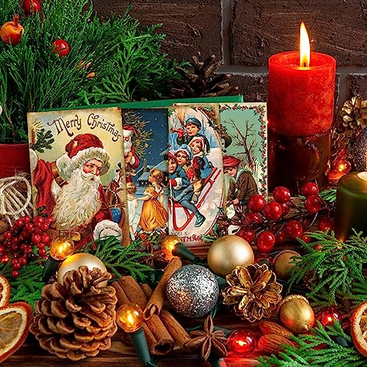 80 Pcs Vintage Christmas Postcards Christmas Postcard 4 x 6 Santa and Christmas Reprint Antique Postcard Set Retro Christmas Cards Blank Christmas Postcards for Friends Relatives, 20 Designs