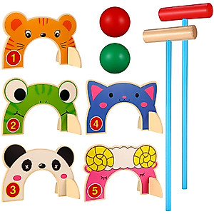 Toddmomy 1Set Wooden Croquet Set,Kids Animals Croquet Set Indoor Outdoor Croquet Game Set for Boys and Girls Gift