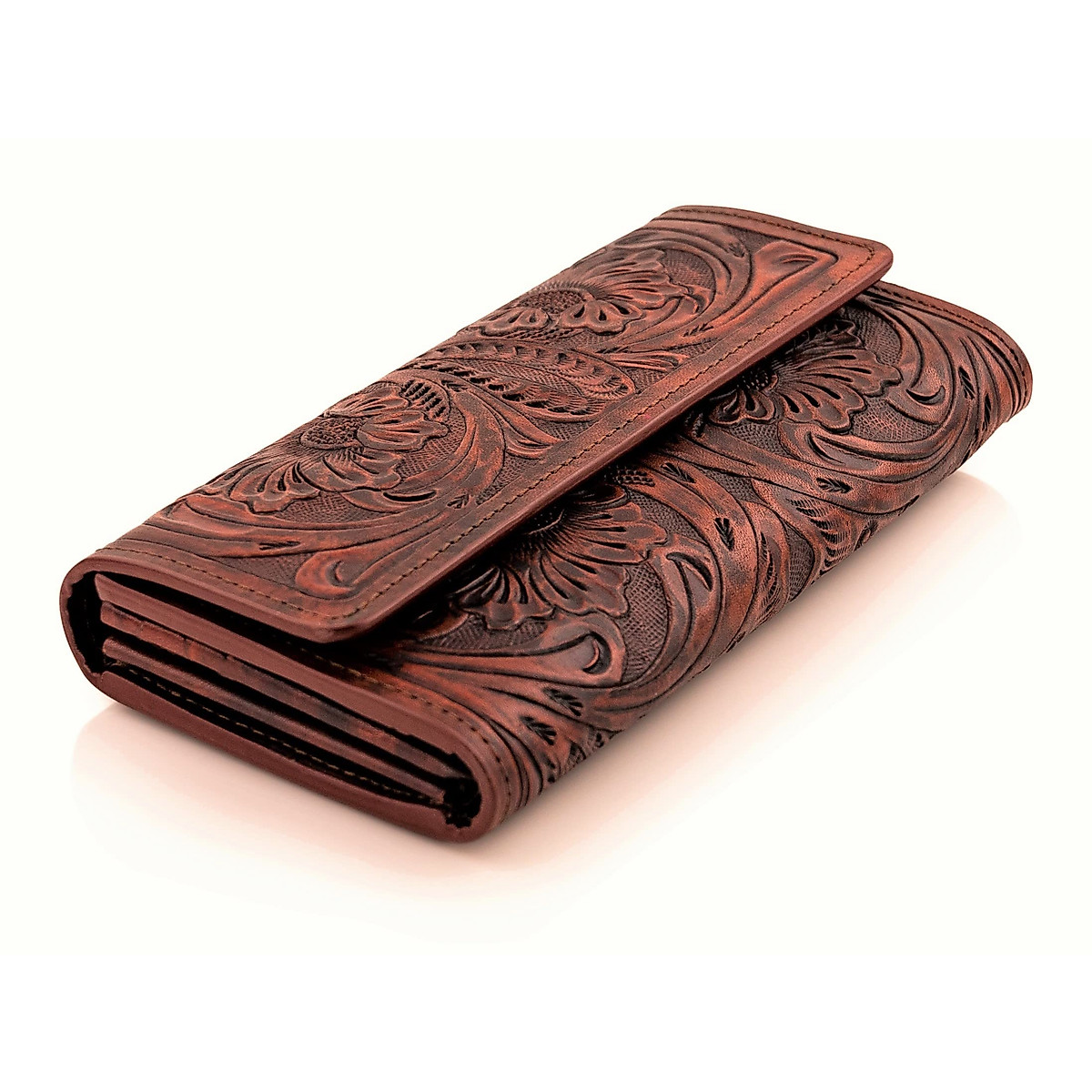 Mauzari Geneva Women's Tooled Leather Wallet (Koa)