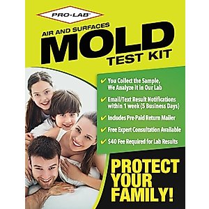 PRO-LAB DIY Mold Test Kit for Home Air Quality, Comprehensive Mold Detection with Expert Consultation, Pre-Paid Mailer, Detailed Emailed Report - Air & Surface Testing, 40 Lab Analysis Fee Required
