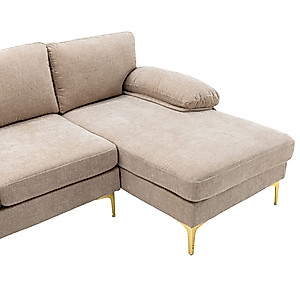 U Shaped Sectional Sofa with Double Extra Wide Chaise Lounge, 110.63" Soft Velvet Upholstery Couches with Solid Wood Frame, Detachable Cover & Armrest and Golden Color Metal Feet, Easy to Install