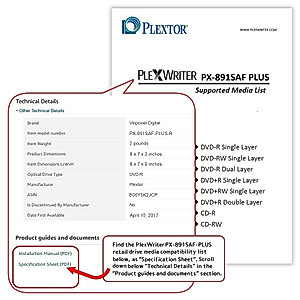 Digital Plextor PlexWriter 24X SATA DVD/RW Dual Layer Burner Drive Writer - Black Optical Drives PX-891SAF-PLUS-R (Retail)