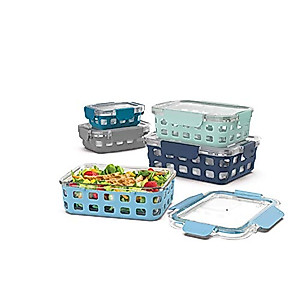 Ello Duraglass Glass Food Storage Mixed Set - Glass Food Storage Bowls with Silicone Sleeve and Airtight Durable Tritan Lids, 10 Piece 5 Pack, Blue La La