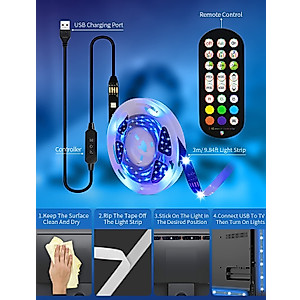 Daymeet LED TV Backlights, 9.8 ft USB Powered LED Lights for TV 32-60 inch RGB Color Changing LED Strip Lights TV Monitor Behind Lighting with Remote Music Sync Bluetooth APP Control