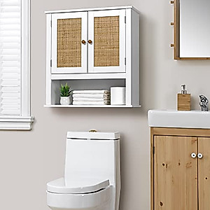 Finnhomy Bathroom Cabinet Wall Mounted, Bathroom Wall Cabinet with 2 Hand Made Rattan Doors and Adjustable Shelves, Over The Toilet Storage Cabinet, Medicine Cabinet for Bathroom Kitchen Laundry Room
