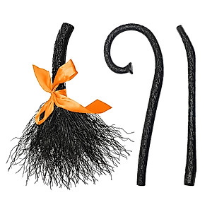 Poshetion Halloween Witch Broom with Ribbons for Kids and Adults, Wizard Flying Wicked Broomstick Props for Cosplay Party, Witch Decorations, Black