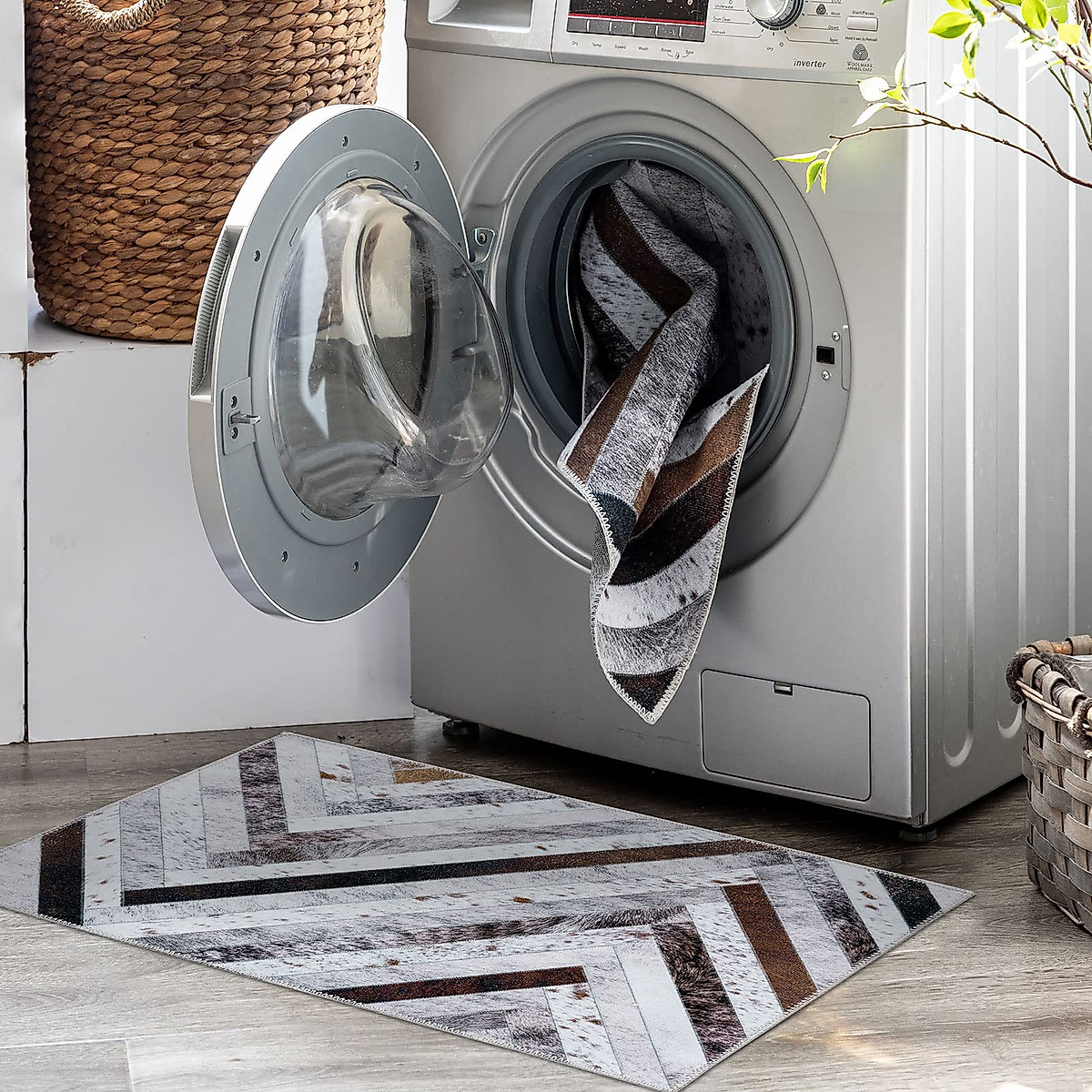 DECOMALL Coronado 9x12 Area Rugs, Modern Geometric Faux Cowhide Patchwork Rug, Non Slip Carpet for Living Room Bedroom, 9x12ft Multi