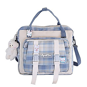 Dcepem Kawaii Backpack with Bear Pins and Plush Accessories Ita Bag Tote Back Japanese Handbag School Bag for Girls&women(blue)