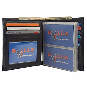 Leather European Bifold Hipster Mens Wallet With Heavy Duty Vinyl Wallet Insert (Black)