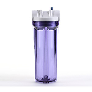 Hydronix HF3-10CLWH34PR, 10" Clear Housing with White Rib Cap For RO & Filtration Systems, 3/4" Ports with Relief Button