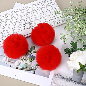 6 Pcs Red Pom Poms Faux Fur Pom Pom Balls Round Fluffy Pompoms for Crafts with Tiny Cord for Hat Shoes Garment Hair Pins Earrings Necklace Charm Christmas Valentine's Day Wedding Accessories