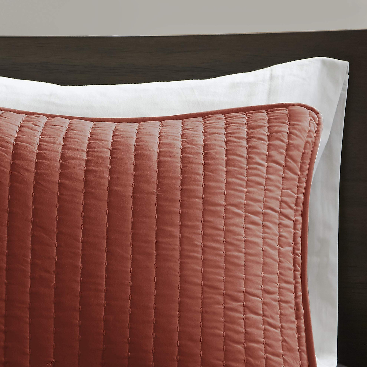 Madison Park Keaton Quilt Set-Casual Channel Stitching Design All Season, Lightweight Coverlet Bedspread Bedding, Shams, Full/Queen(90"x90"), Stripe Spice 3 Piece